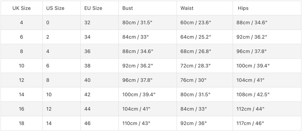 The Nadia Collection Size Guide – Nadia The Collection